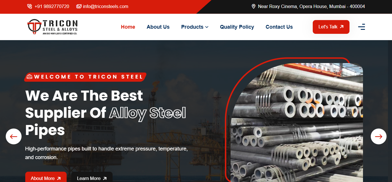 Alloy Steel Pipes & API Pipes Exporter in India | Tricon Steel